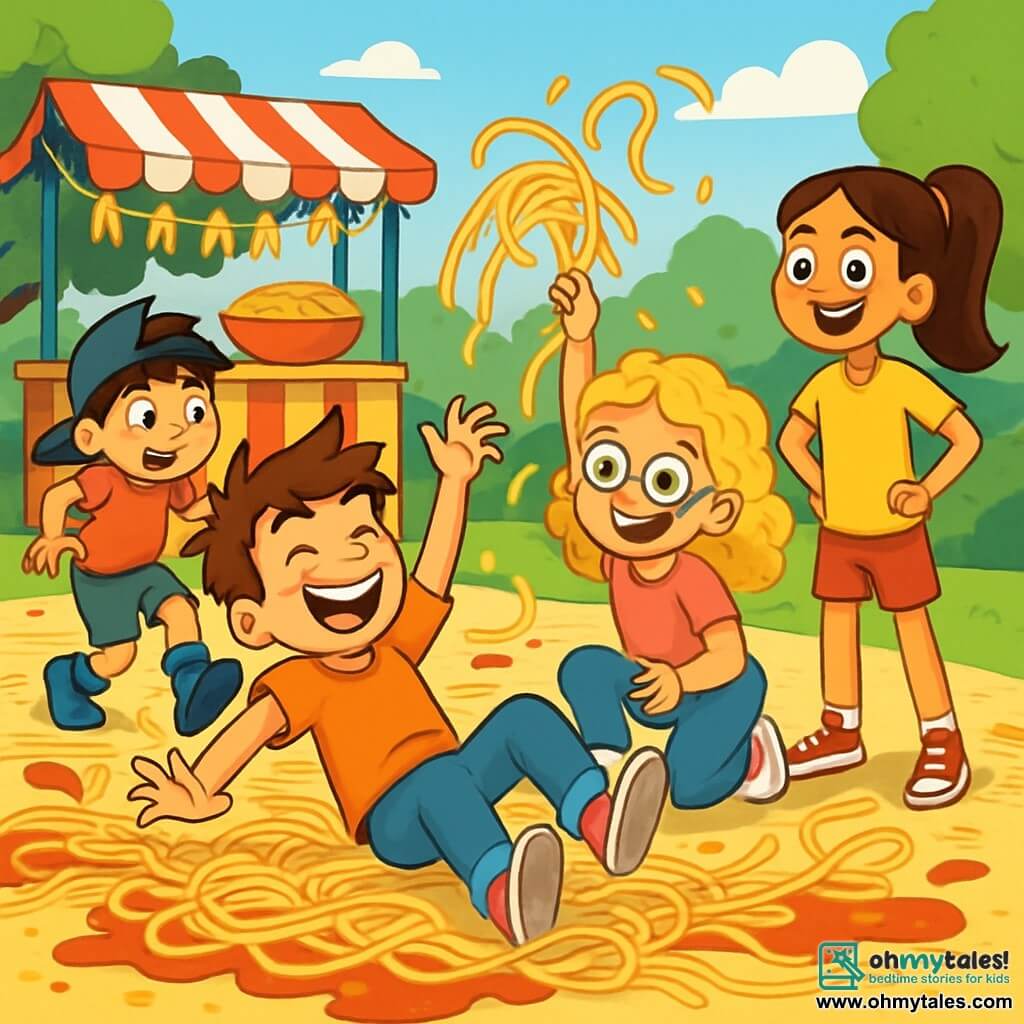 💬 The Great Spaghetti Slippery Race | Funny story about friends | 11-12 ...